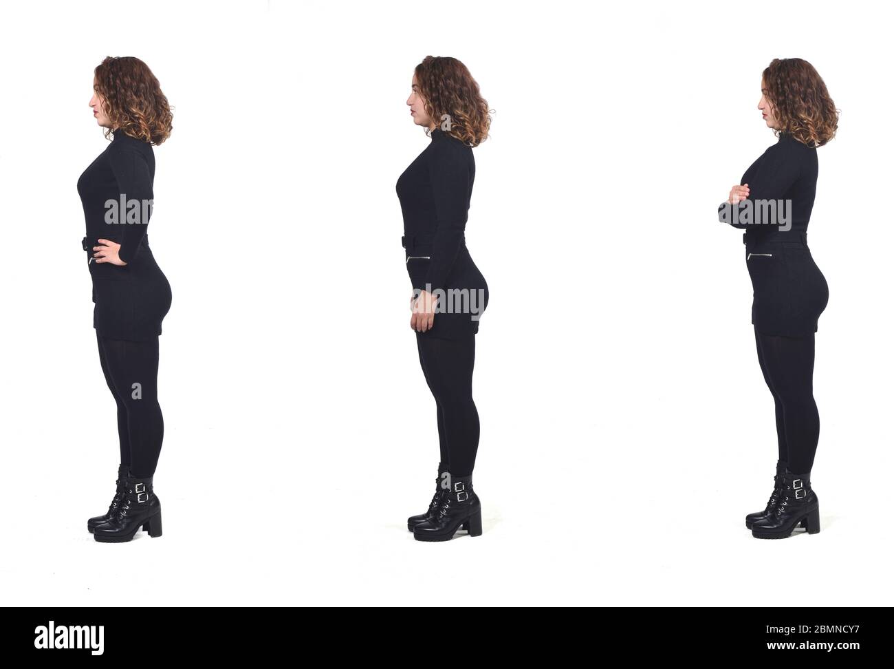 le même portrait de profil d'une femme avec des mains différentes pose ...