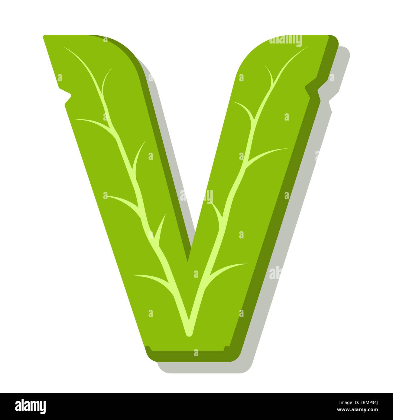 Lettre V, feuilles vertes, alphabet vectoriel d'été. Le logo simple de ...