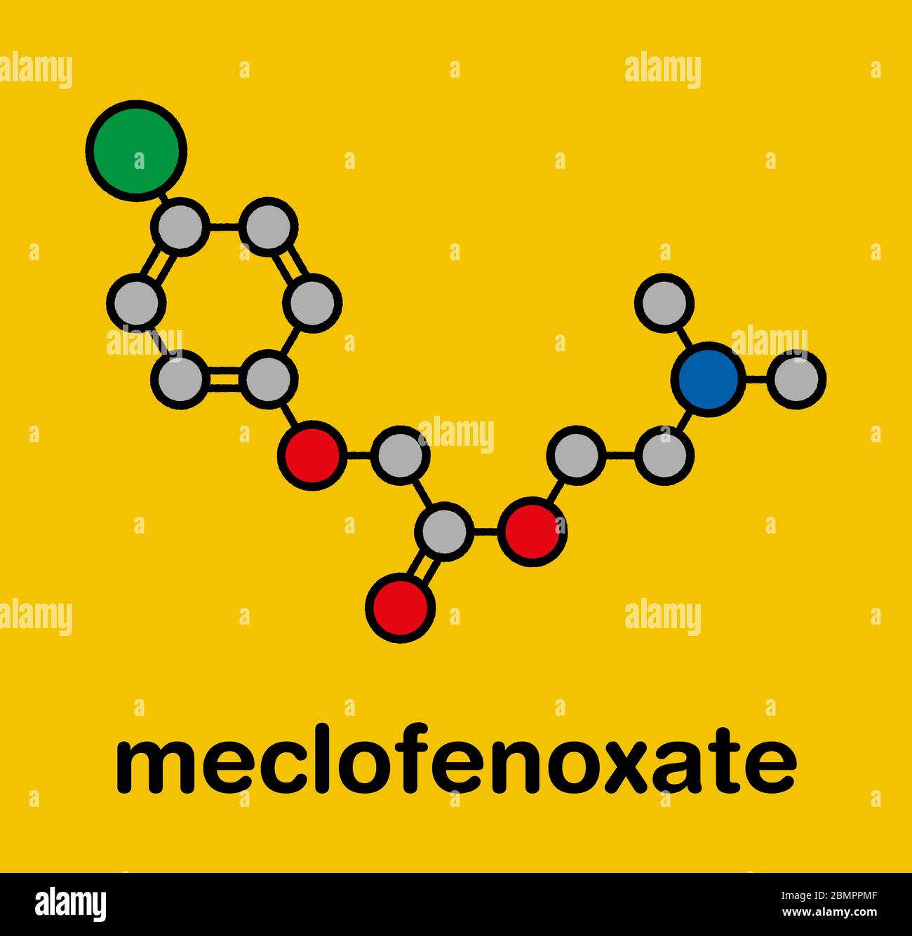 Molécule nootrope de Meclofénoxate. Formule squelettique stylisée ...