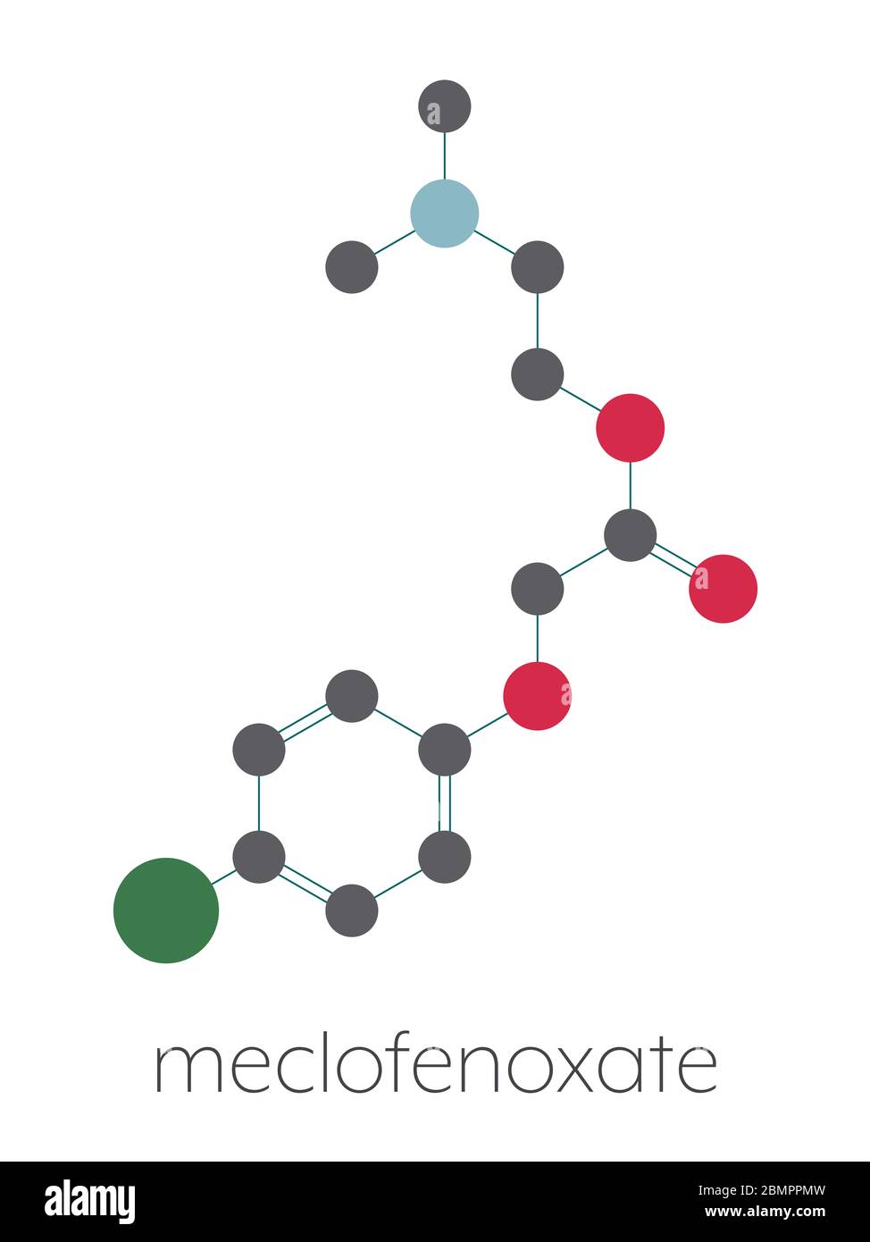Molécule nootrope de Meclofénoxate. Formule squelettique stylisée ...