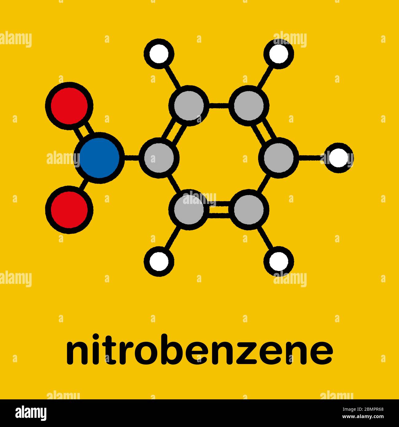 Molécule de solvant nitrobenzène. Formule squelettique stylisée ...