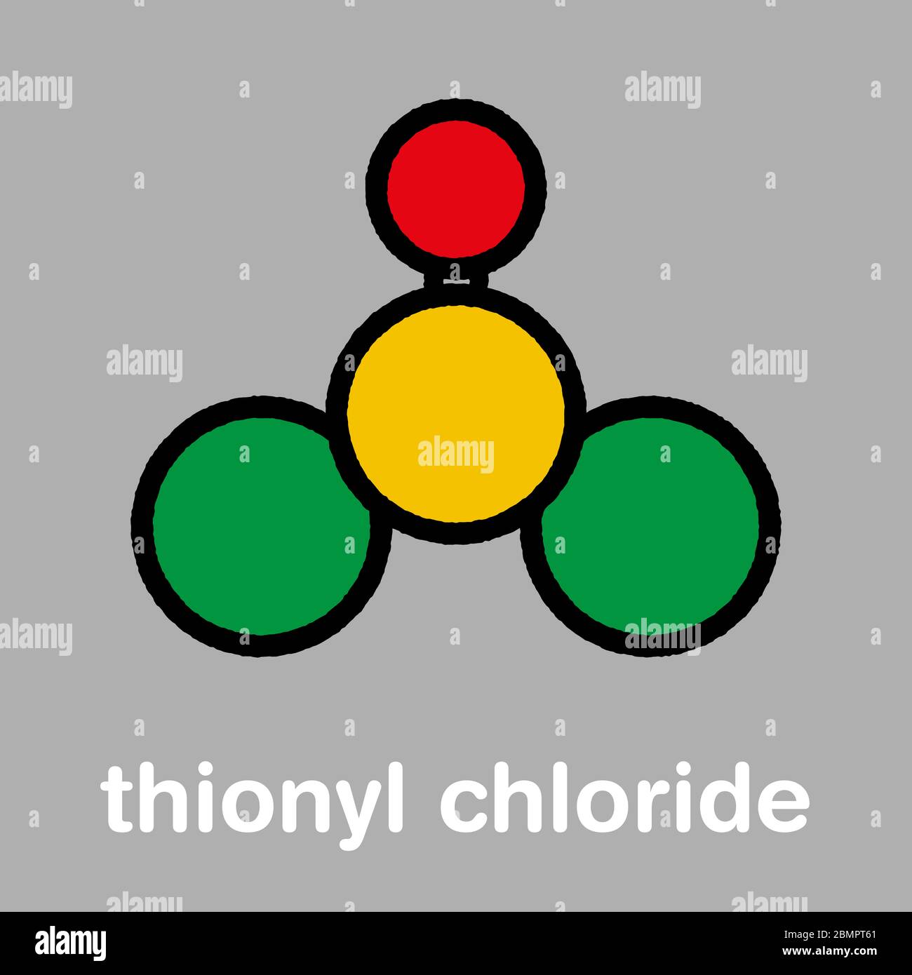 Molécule de réactif chimique du chlorure de thionyle (SOCl2). Formule ...