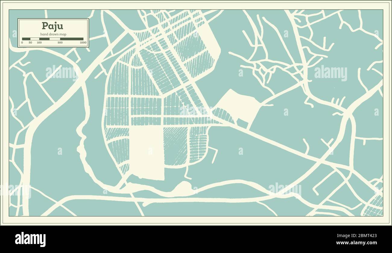 Carte de la ville de Corée du Sud PAJU en style rétro. Carte de contour ... Carte de la ville de Corée du Sud PAJU en style rétro. Carte de contour ...