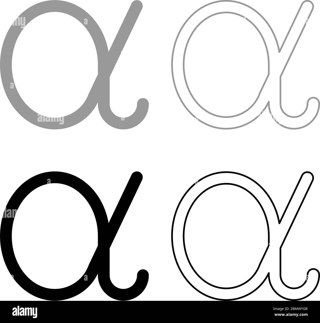 Symbole grec alpha petite lettre minuscule icône contour ensemble noir ...