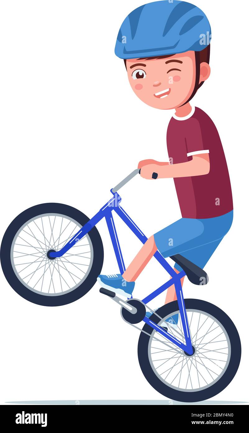 Garçon fait un vélo bmx sur la roue arrière. Illustration vectorielle ...