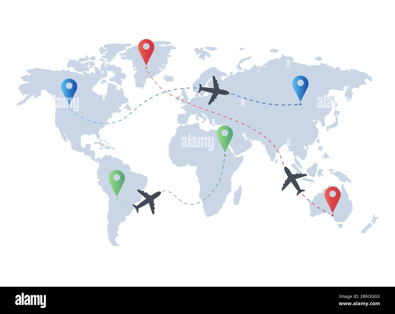 Itinéraires en avion sur la carte du monde. Piste d'avion. Trajectoire ...