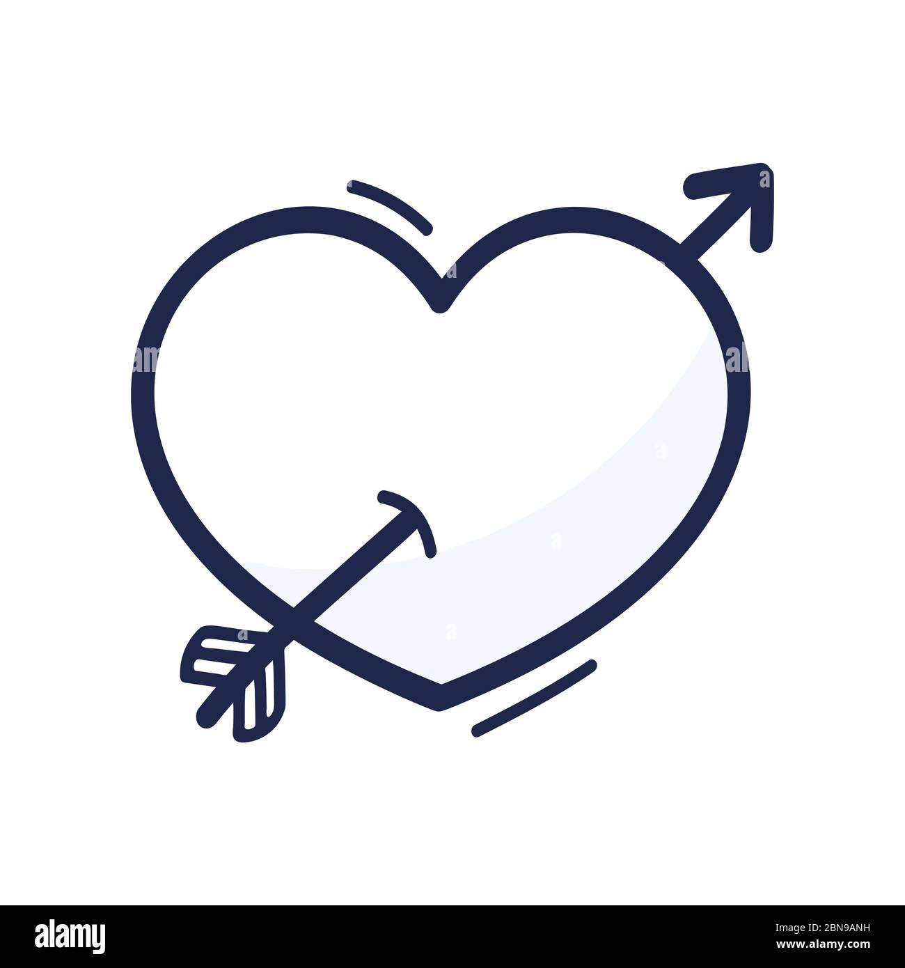 Coeur avec flèche dessinée à la main dans le style de dessin animé ...