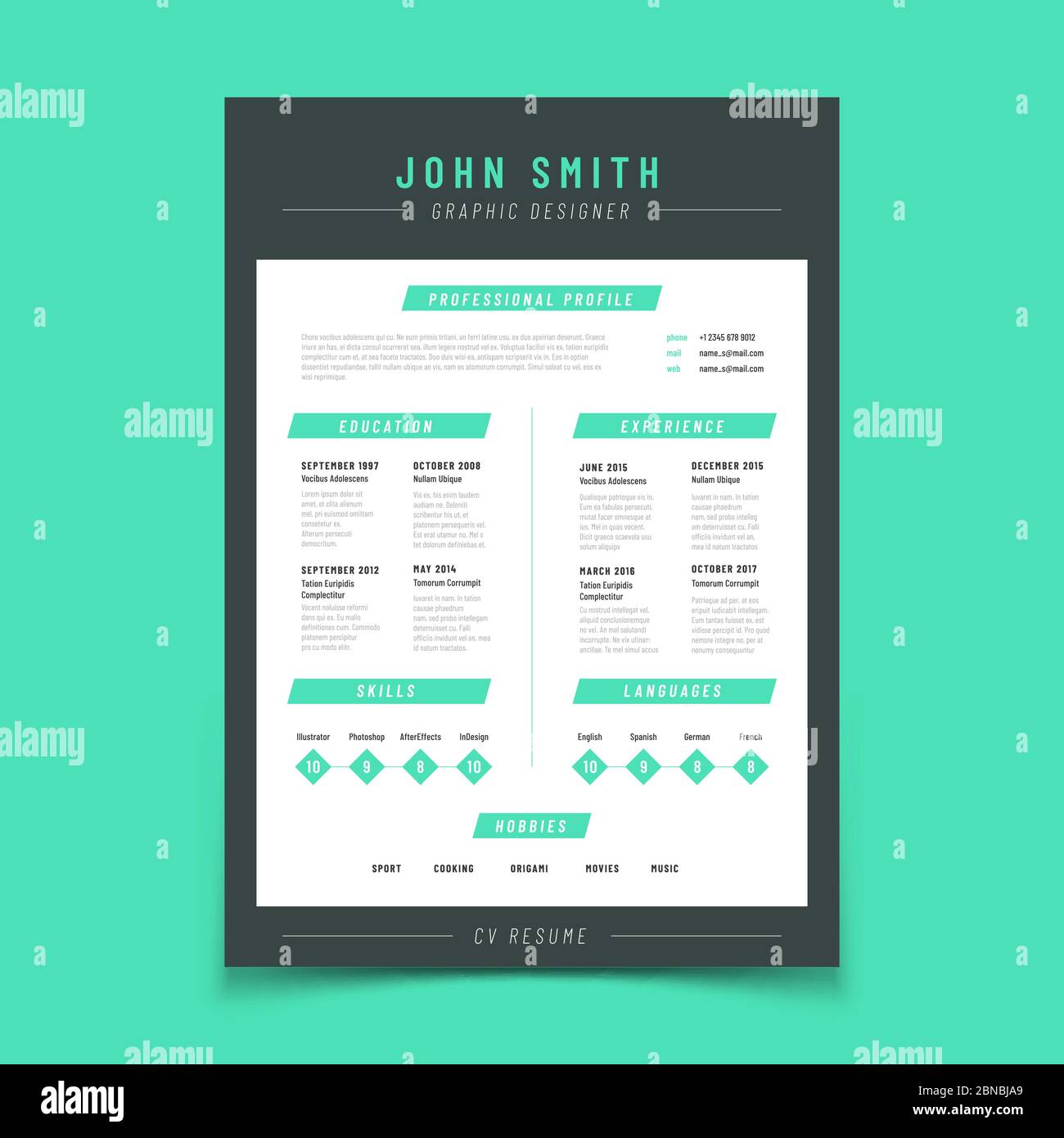Resume cv curriculum vitae template Banque d'images vectorielles - Page ...