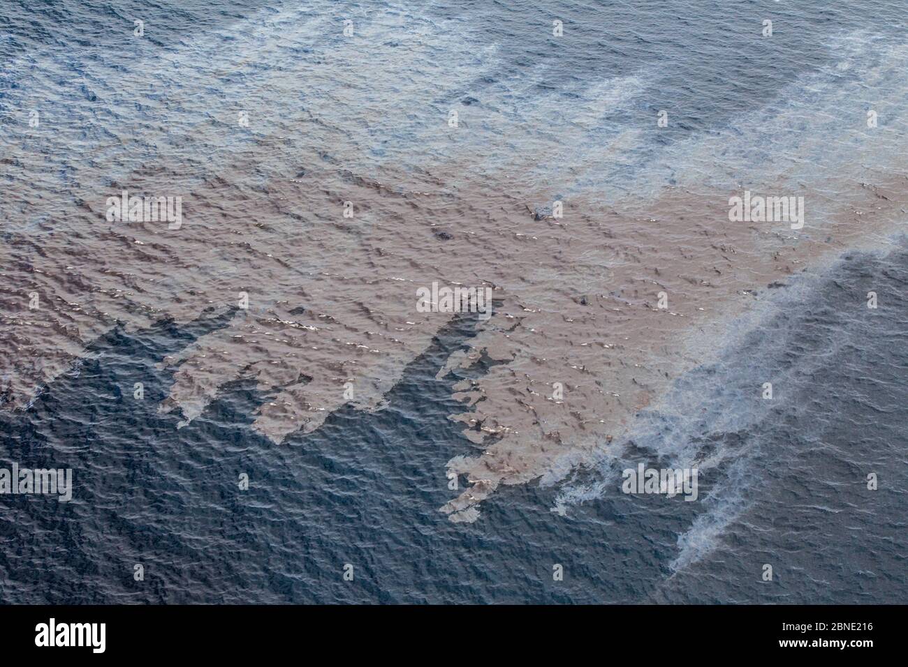 Le pétrole et le lustre sur la surface de la mer, deux jours après que ...