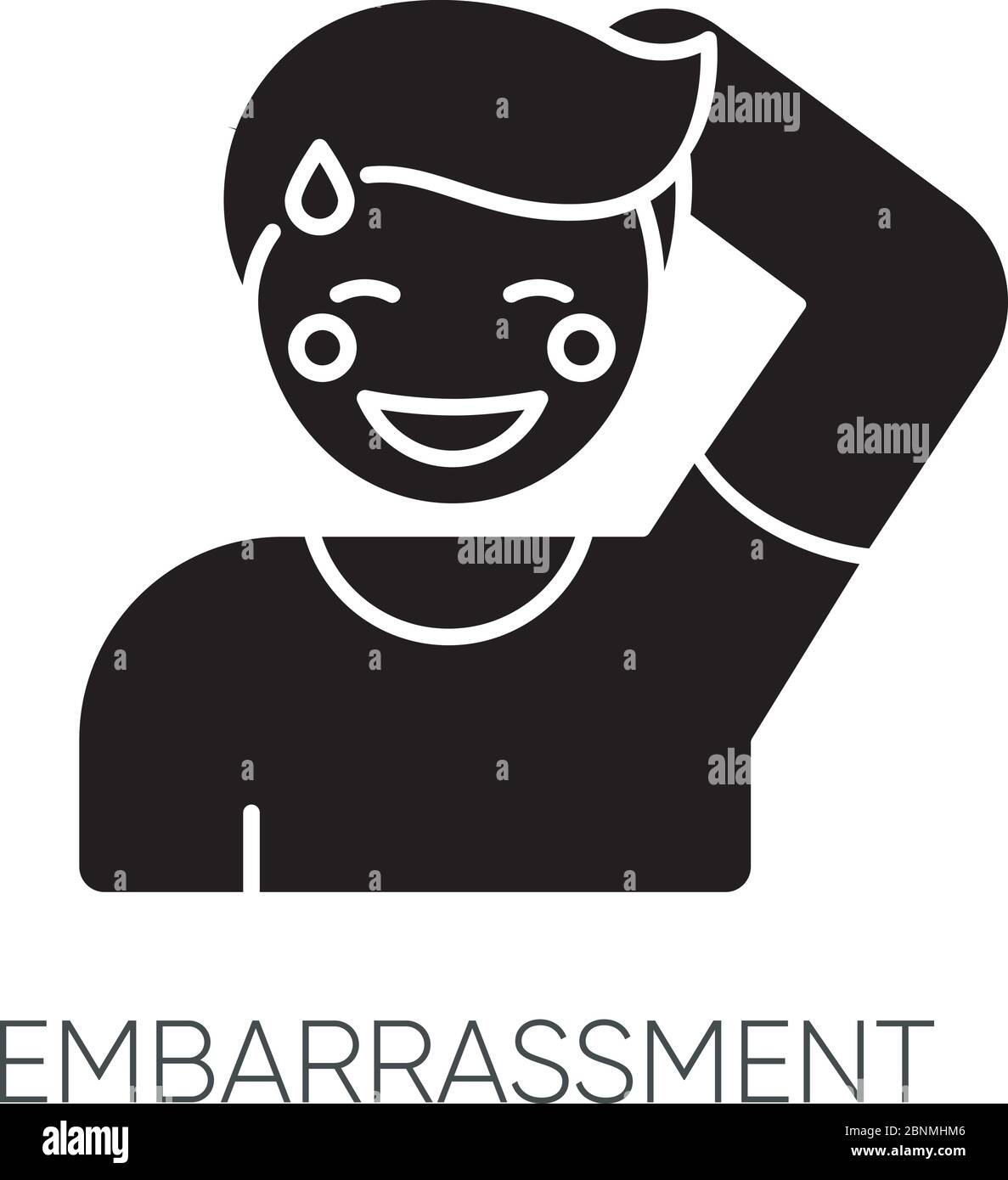 Icône de glyphe noir embarrassant. Homme agissant timide. Sentiment d ...