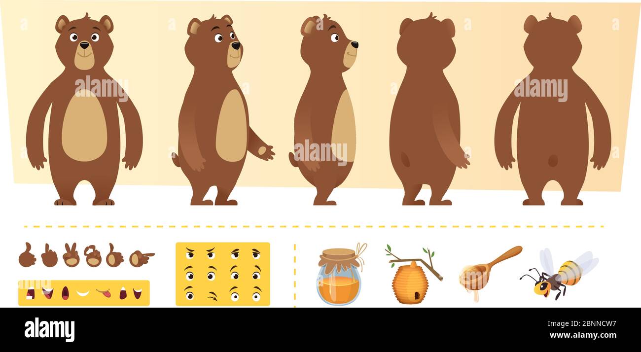 Animation de l'ours de dessin animé. Mignons parties du corps d'animal ...