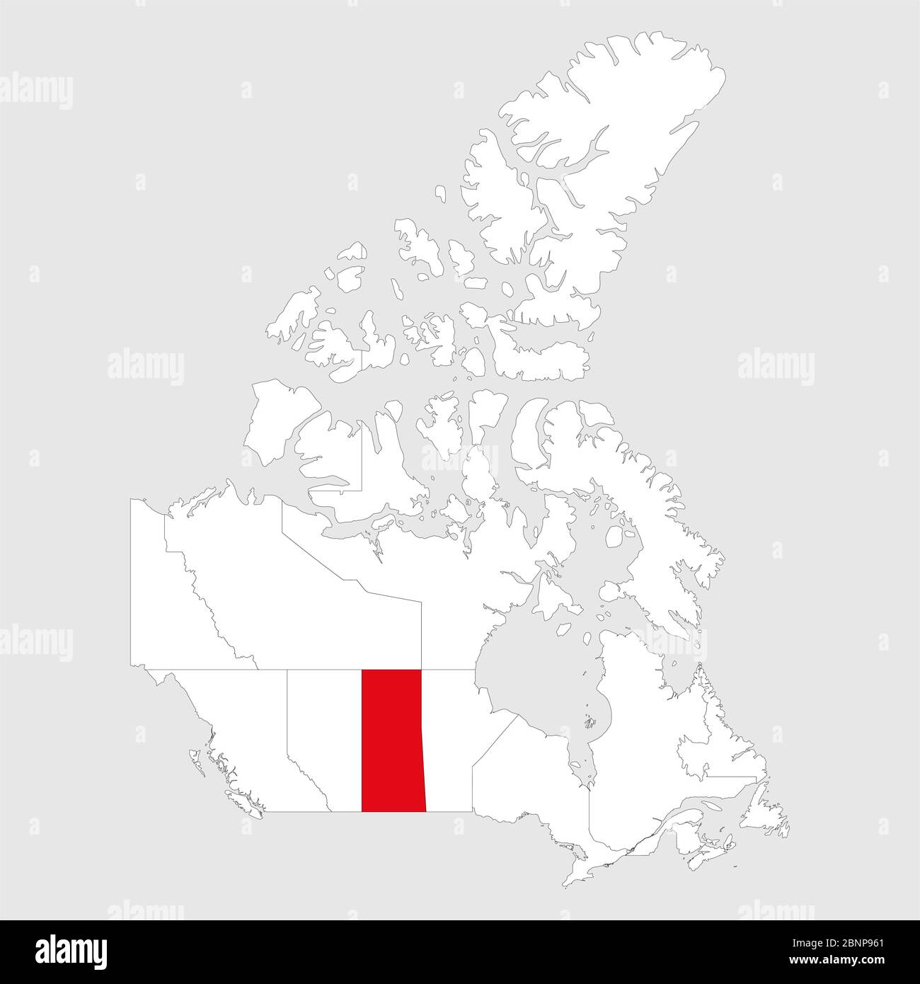 Saskatchewan mise en évidence sur la carte du canada. Fond gris clair ...