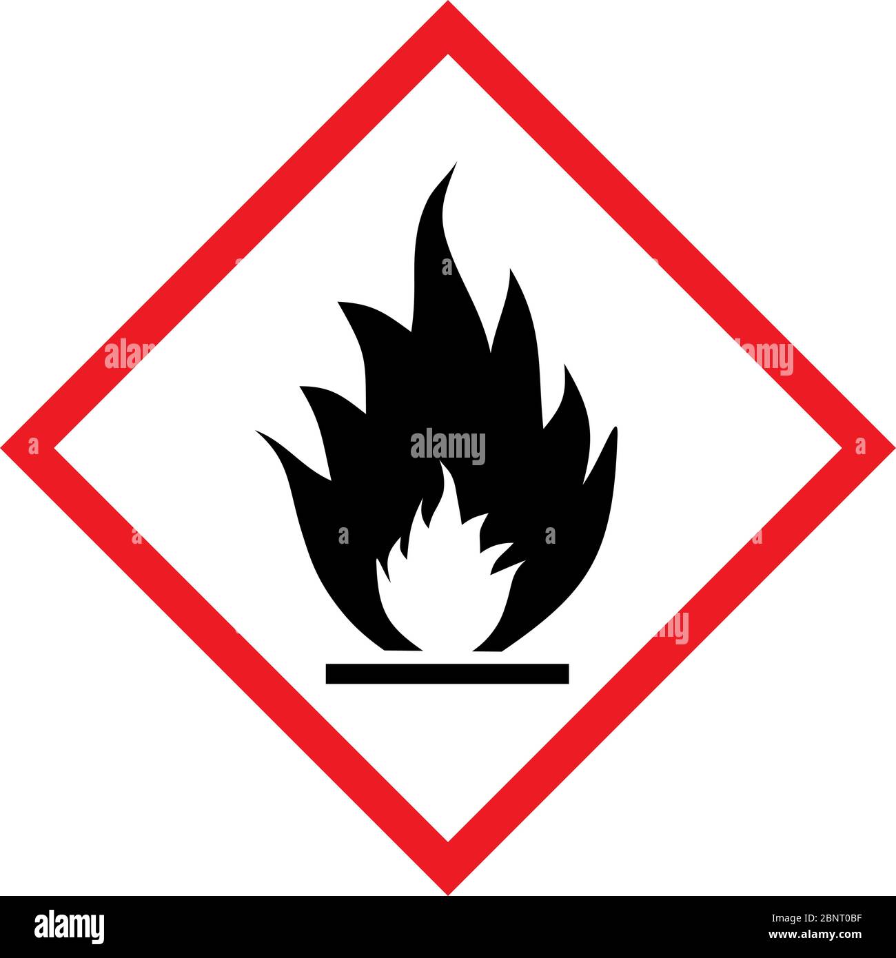 Symbole de danger CLP inflammable. Bordure rouge en forme de losange et ...