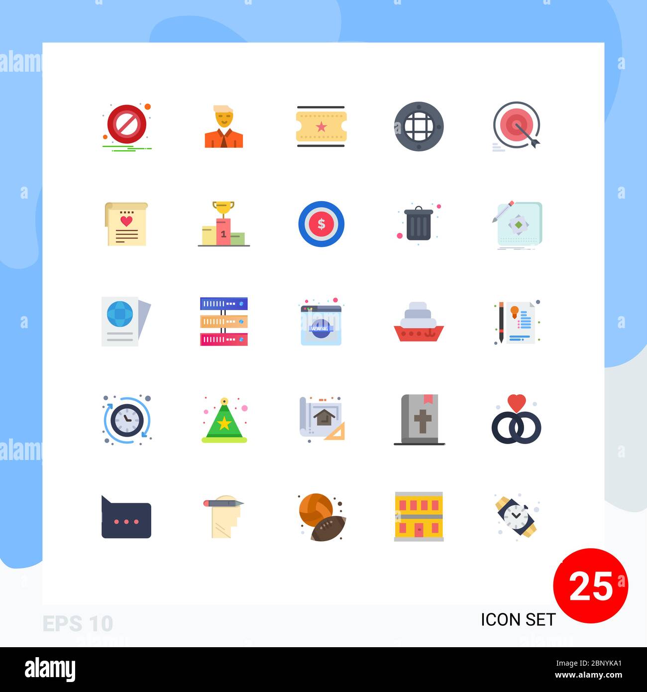 Ensemble de 25 pictogrammes simples et plats de couleurs de cible ...