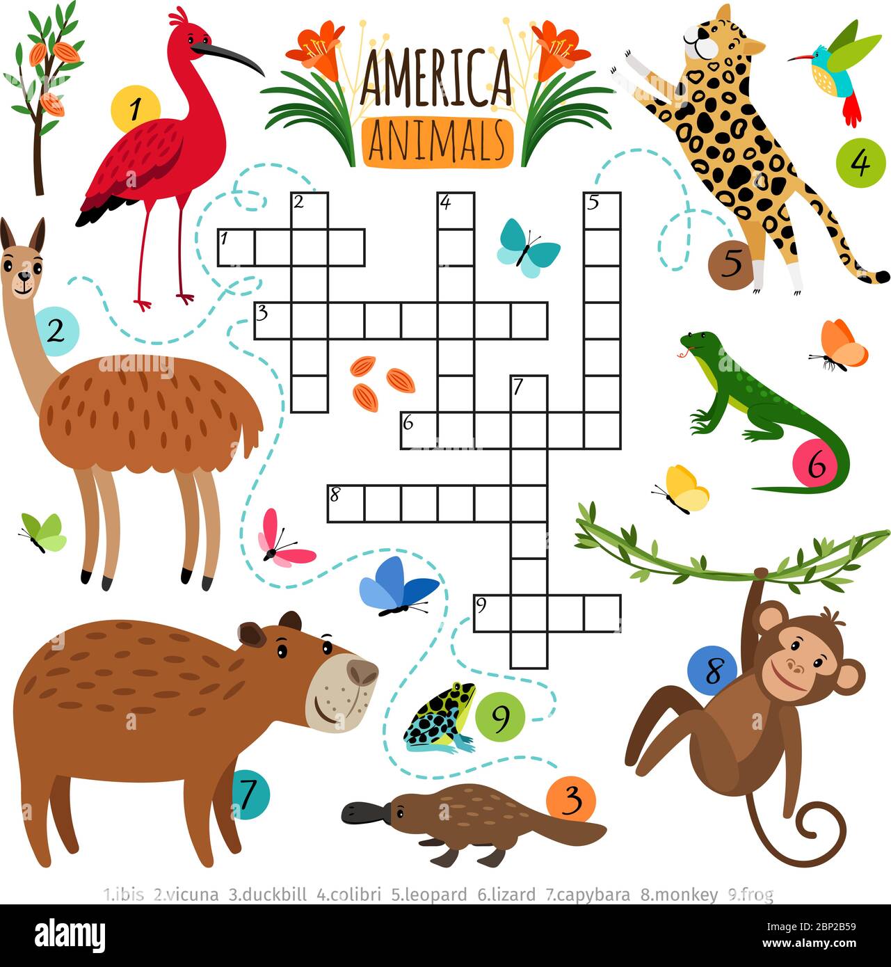 Casse-tête mots croisés animaux. Jeu de mots croisés animaux sauvages ...