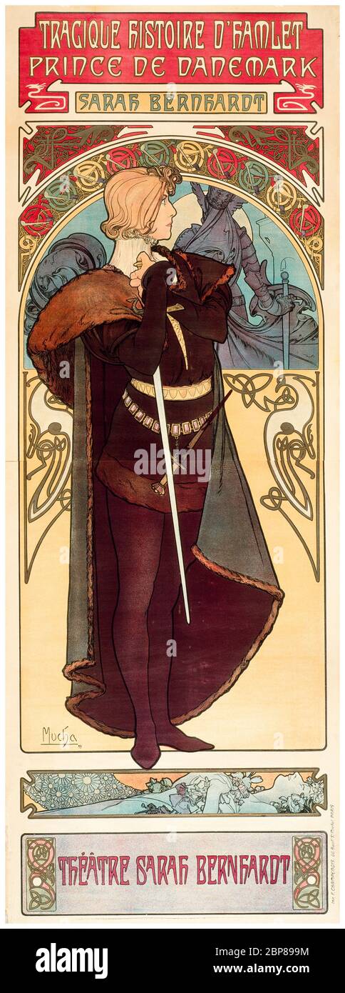 Alphonse Mucha, Hamlet : (Sarah Bernhardt), affiche Art Nouveau, 1899 ...