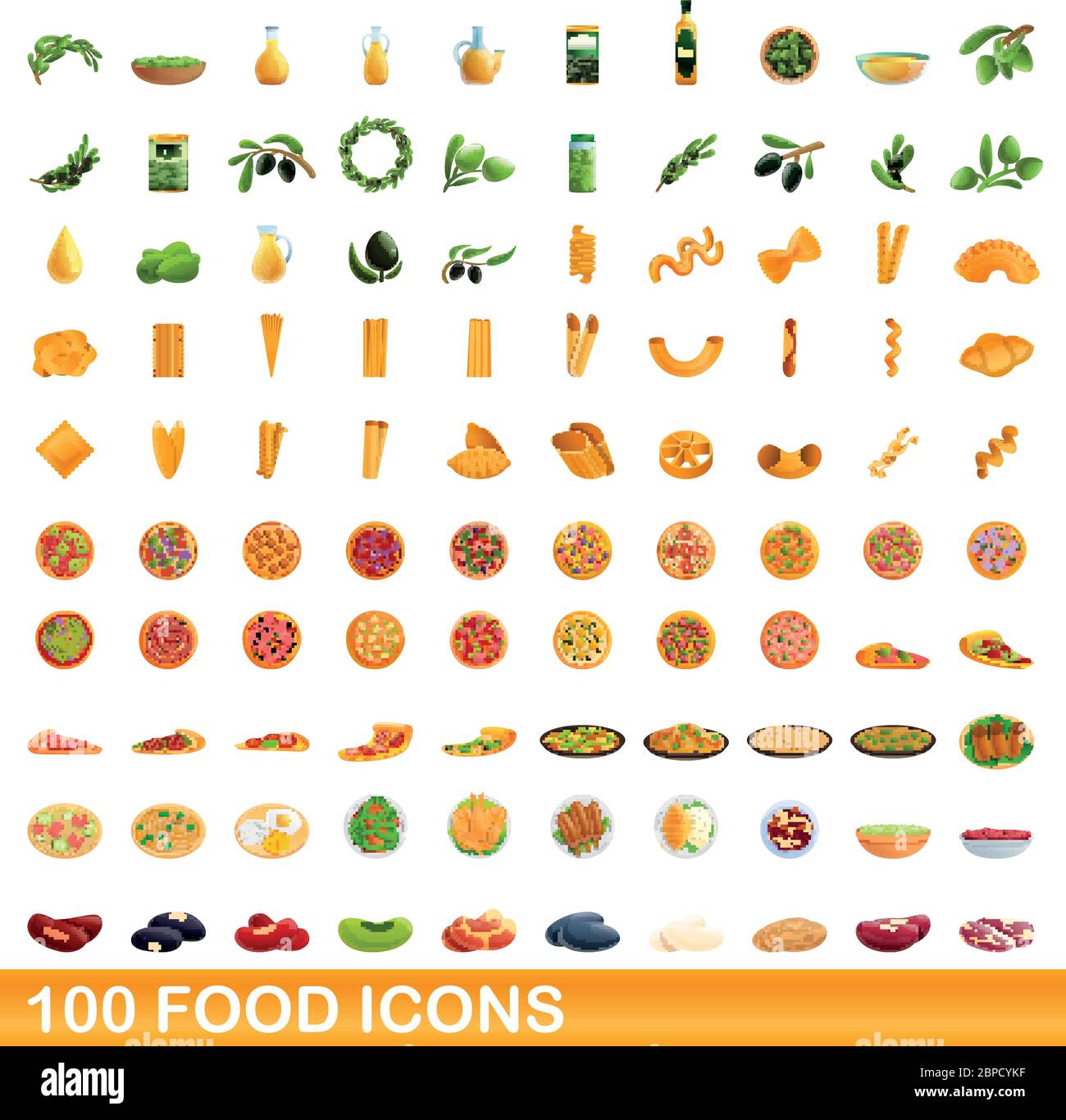 100 food icons set. Cartoon illustration de 100 icônes alimentaire ...