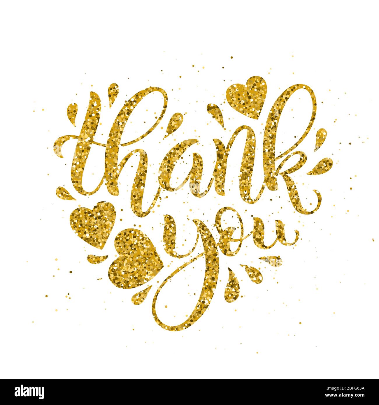 Merci, lettre dorée. Calligraphie en forme de coeur dessinée à la main ...