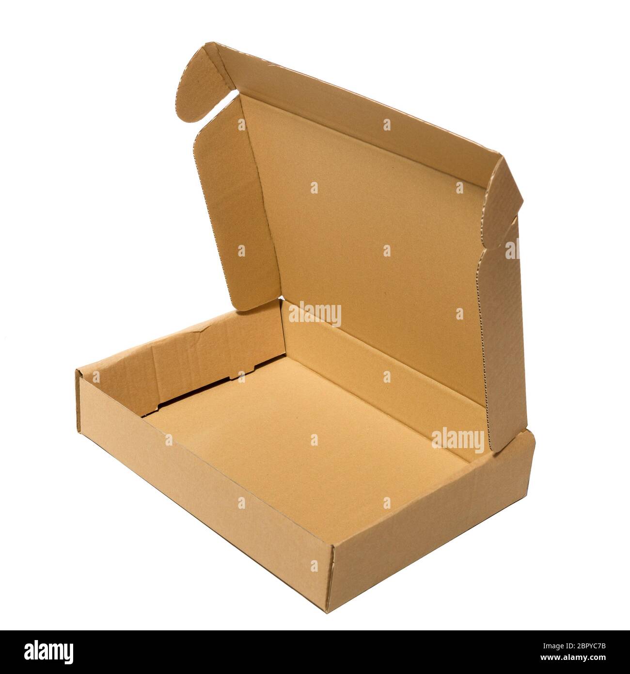 Boîte de carton vide ouvert sur fond blanc Photo Stock - Alamy