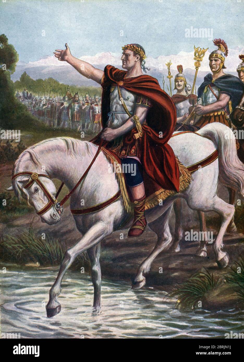 'Jules Cesar traverse la rivière de Rubicon avec ses légions en armes ...