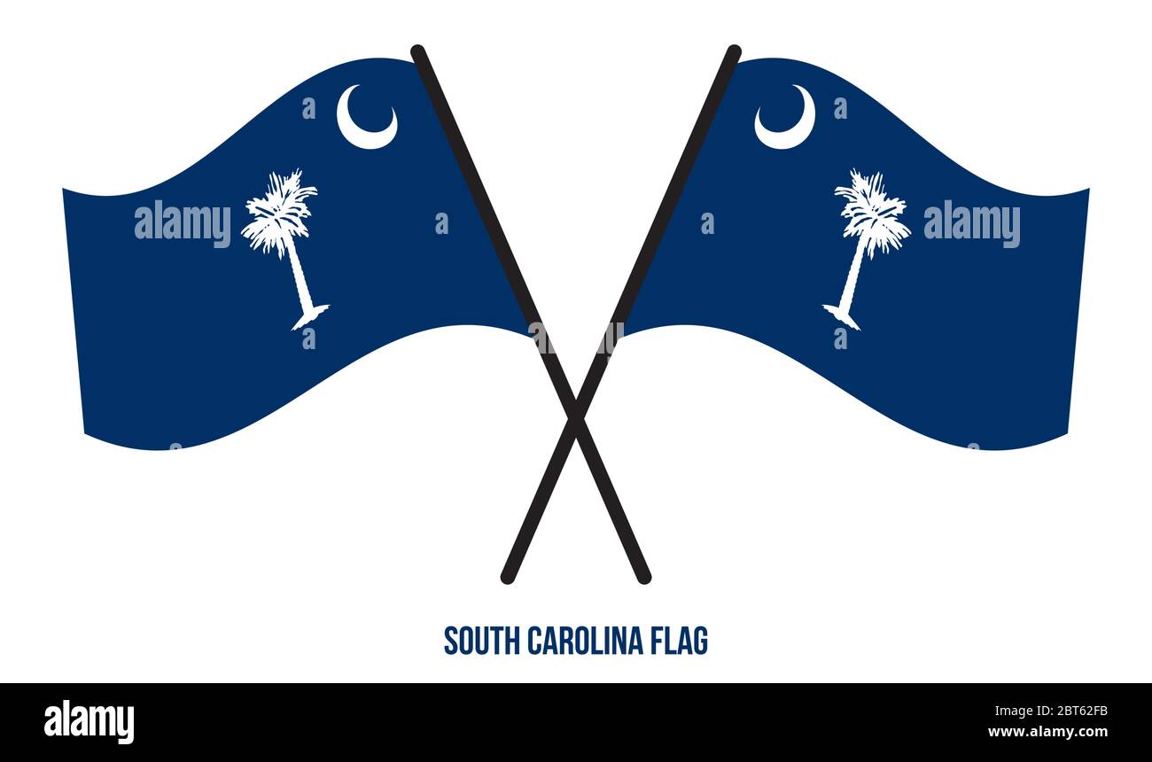 Deux drapeaux de Caroline du Sud croisés sur fond blanc isolé ...