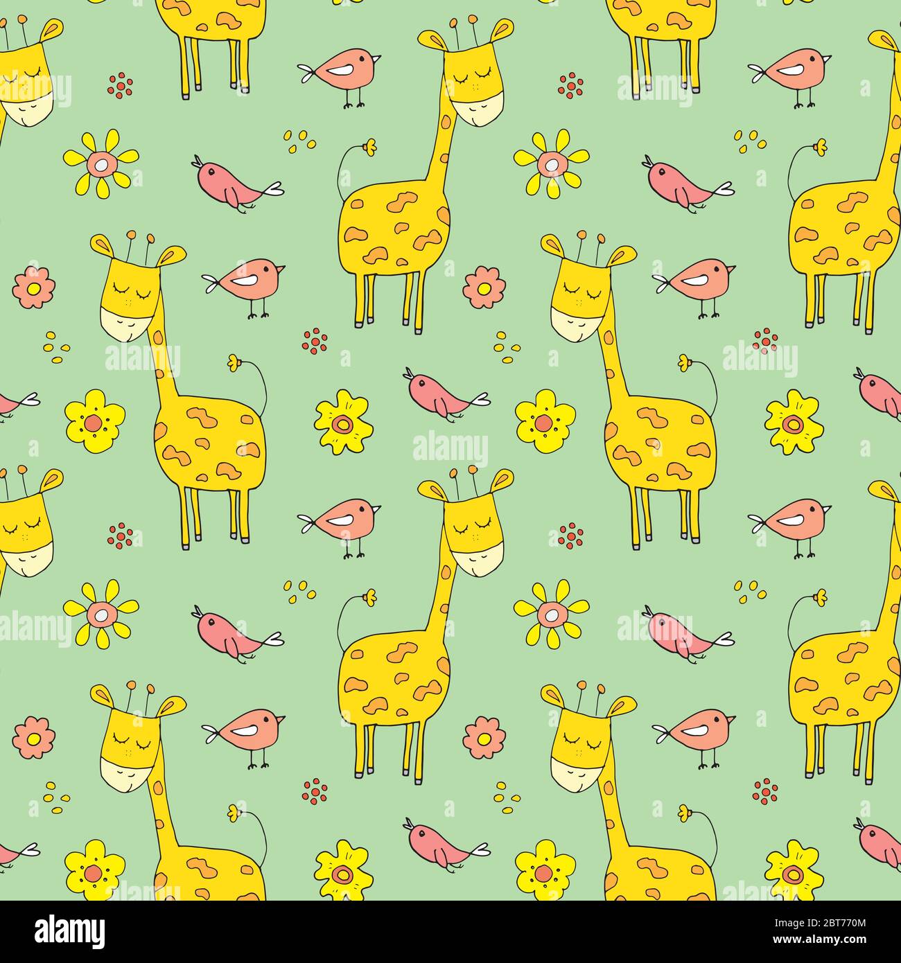 Joli Giraffe motif sans couture, dessin animé à la main dessin animal ...