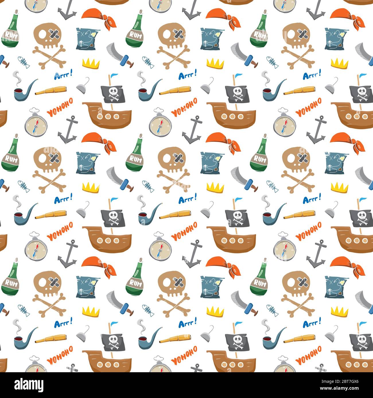 Motif pirate Doodles sans coutures. Croquis des objets pirate mignons ...