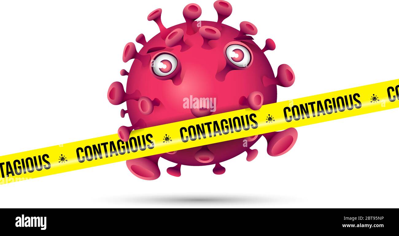 Un virus rouge mignon de style dessin animé derrière une bande de ...
