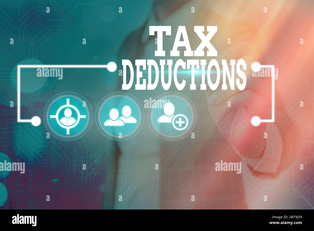 Signe texte montrant des déductions fiscales. Photo d'affaires ...