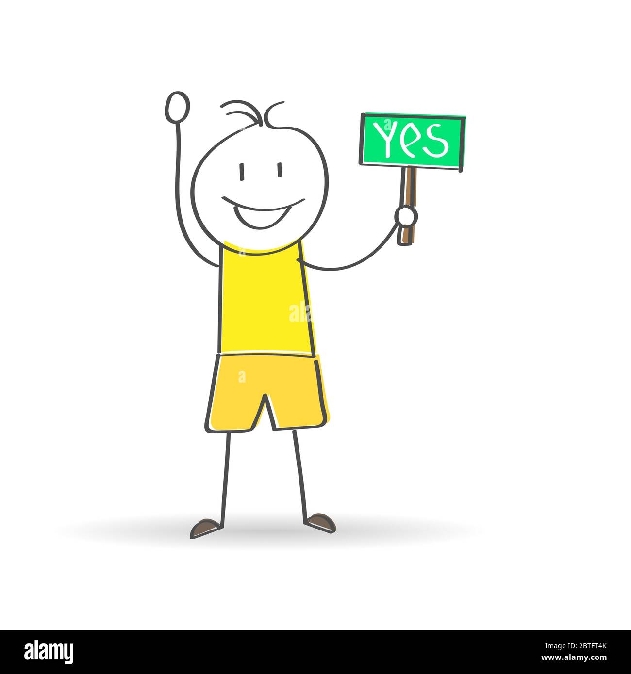 Homme de bande dessinée tient un signe qui dit OUI. Style plat pour le ...