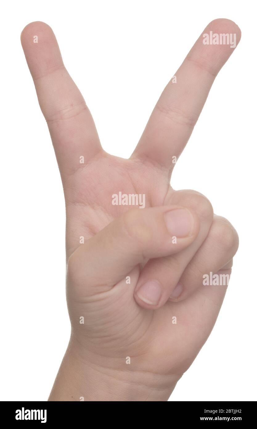 Child hand showing two fingers Banque de photographies et d’images à ...