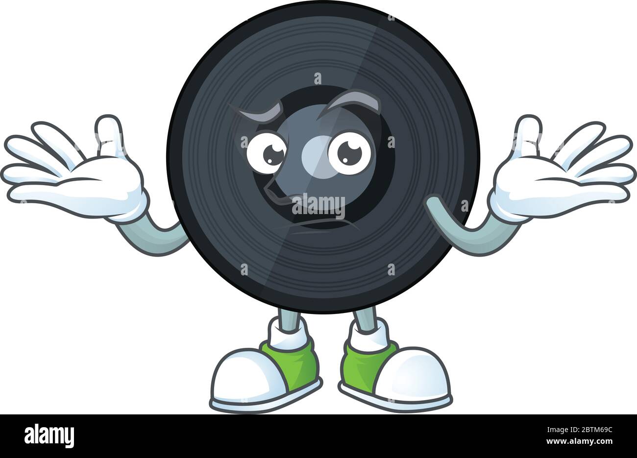 Une image de dessin animé d'un disque de musique viynl dans un visage ...