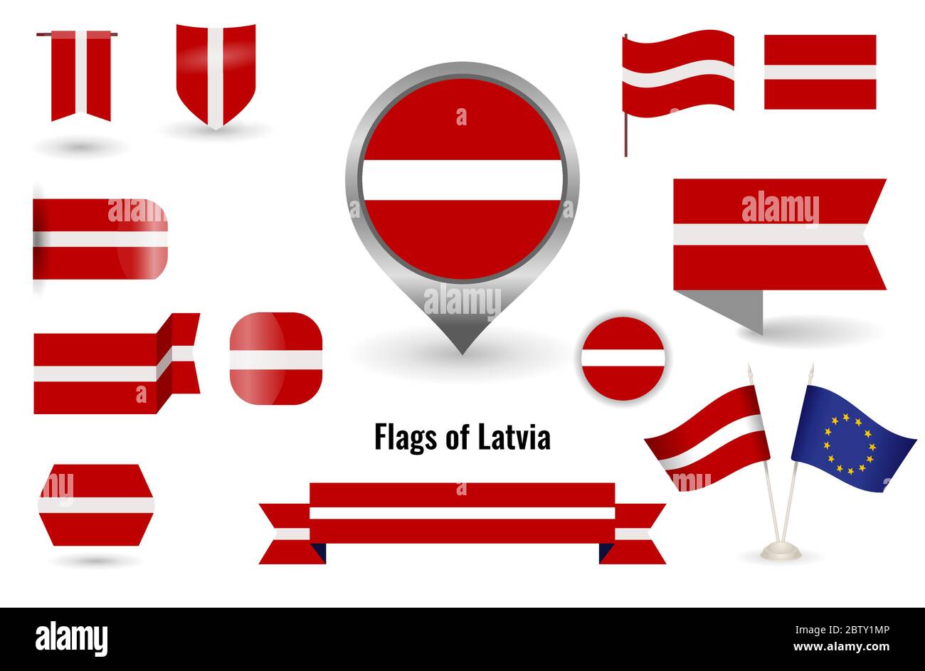 Le drapeau de la Lettonie. Grand ensemble d'icônes et de symboles ...