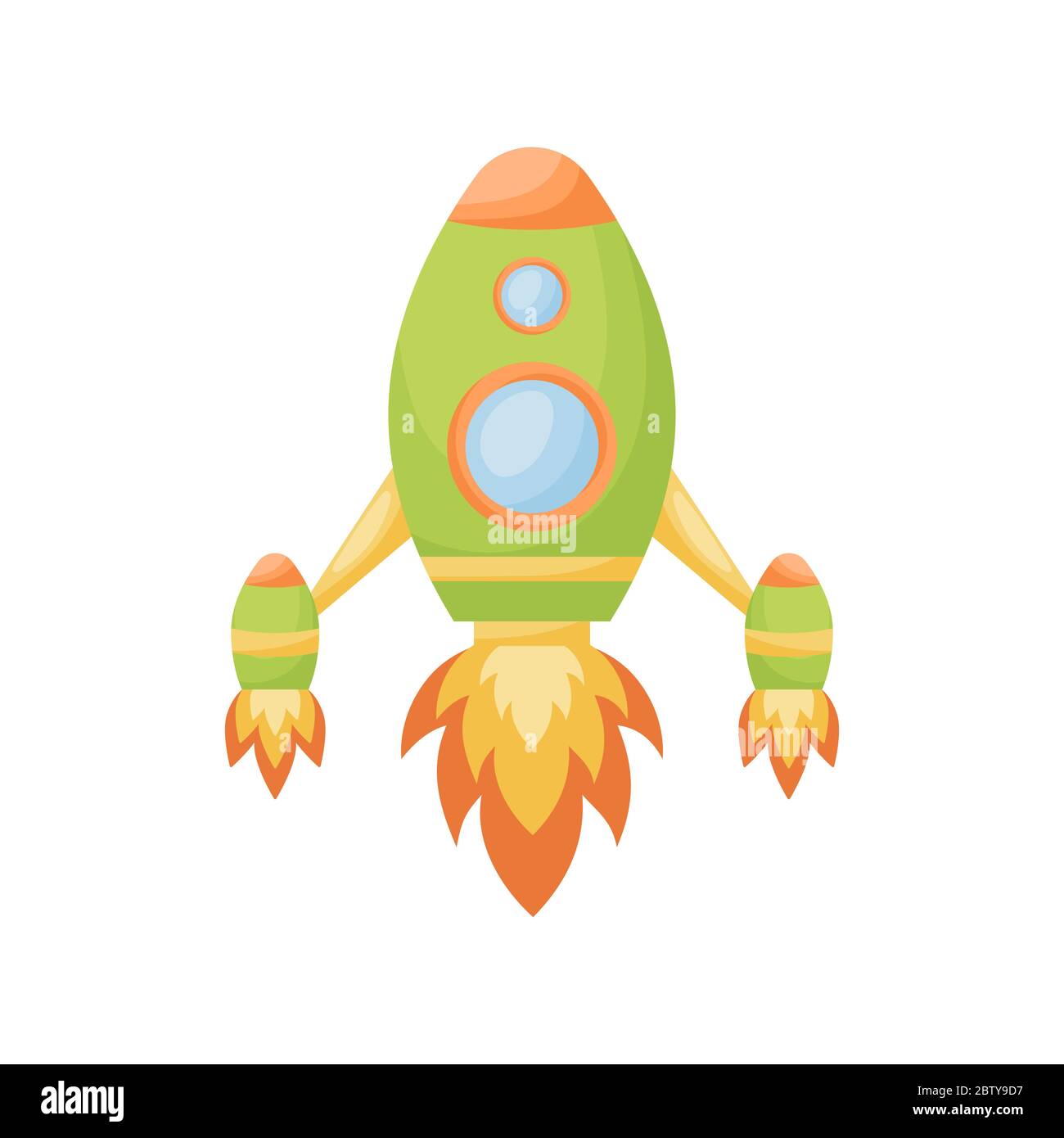 Une fusée verte de dessin animé brillant avec trace de feu lancée dans ...