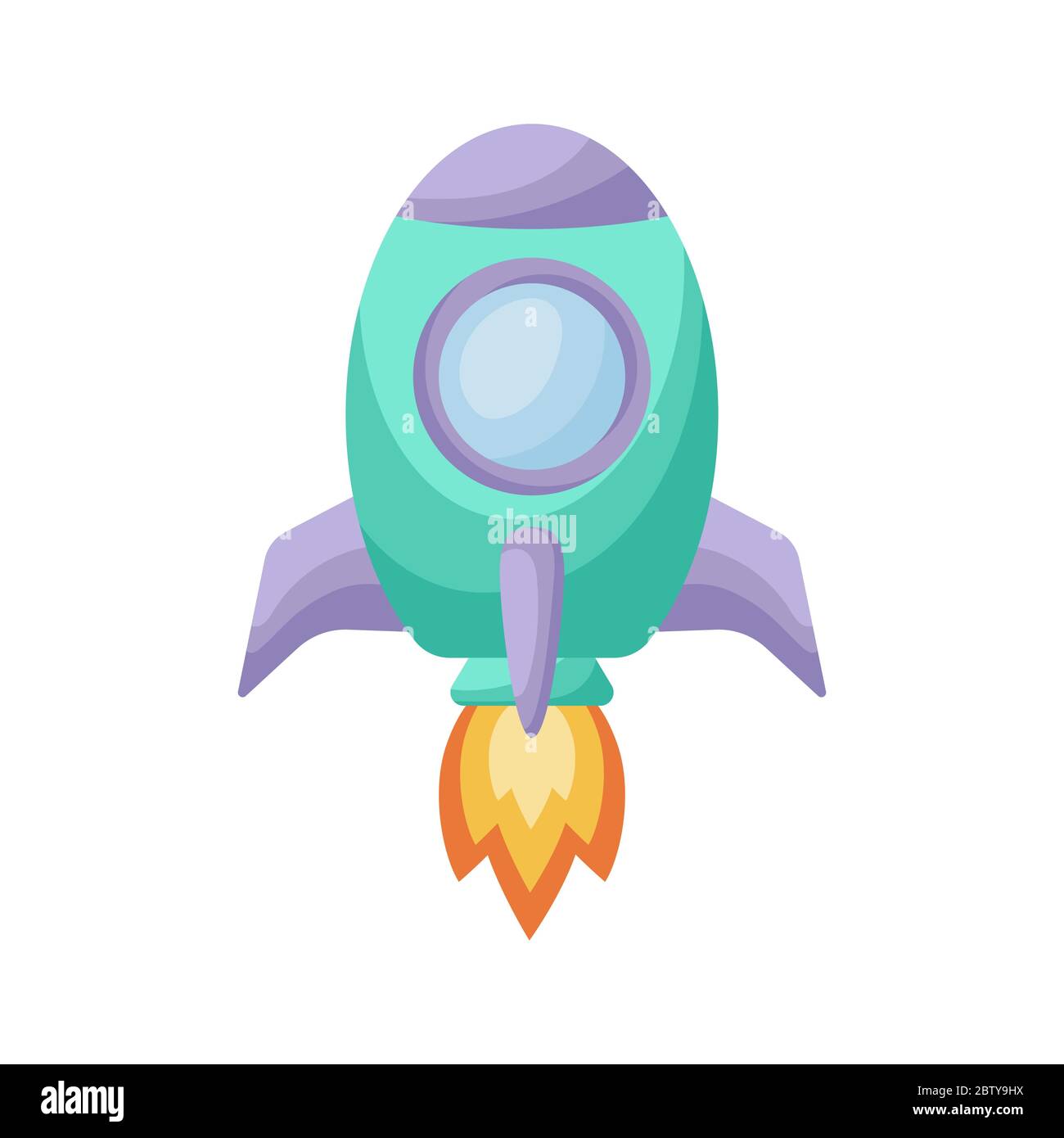 Une fusée verte-pourpre de dessin animé brillant avec trace de feu ...