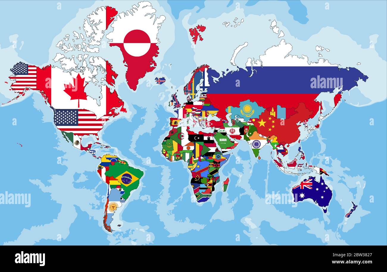 Carte politique du monde avec drapeaux des pays Image Vectorielle Stock ...
