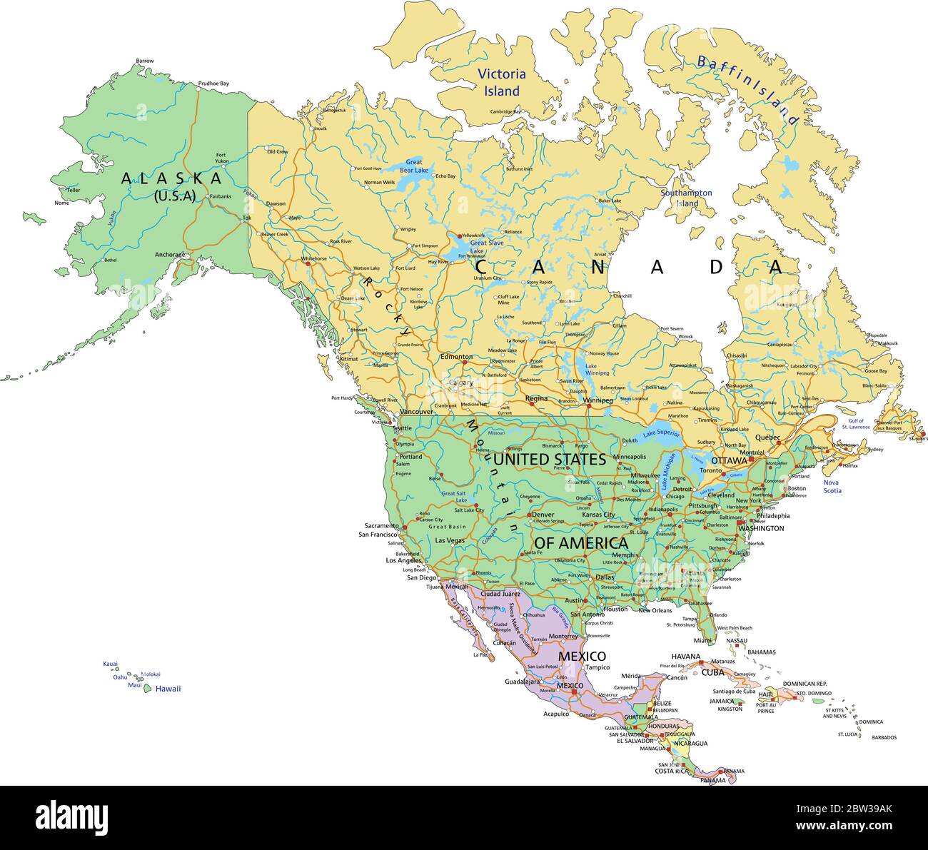 Mapa político de américa del norte Banque de photographies et d’images ...