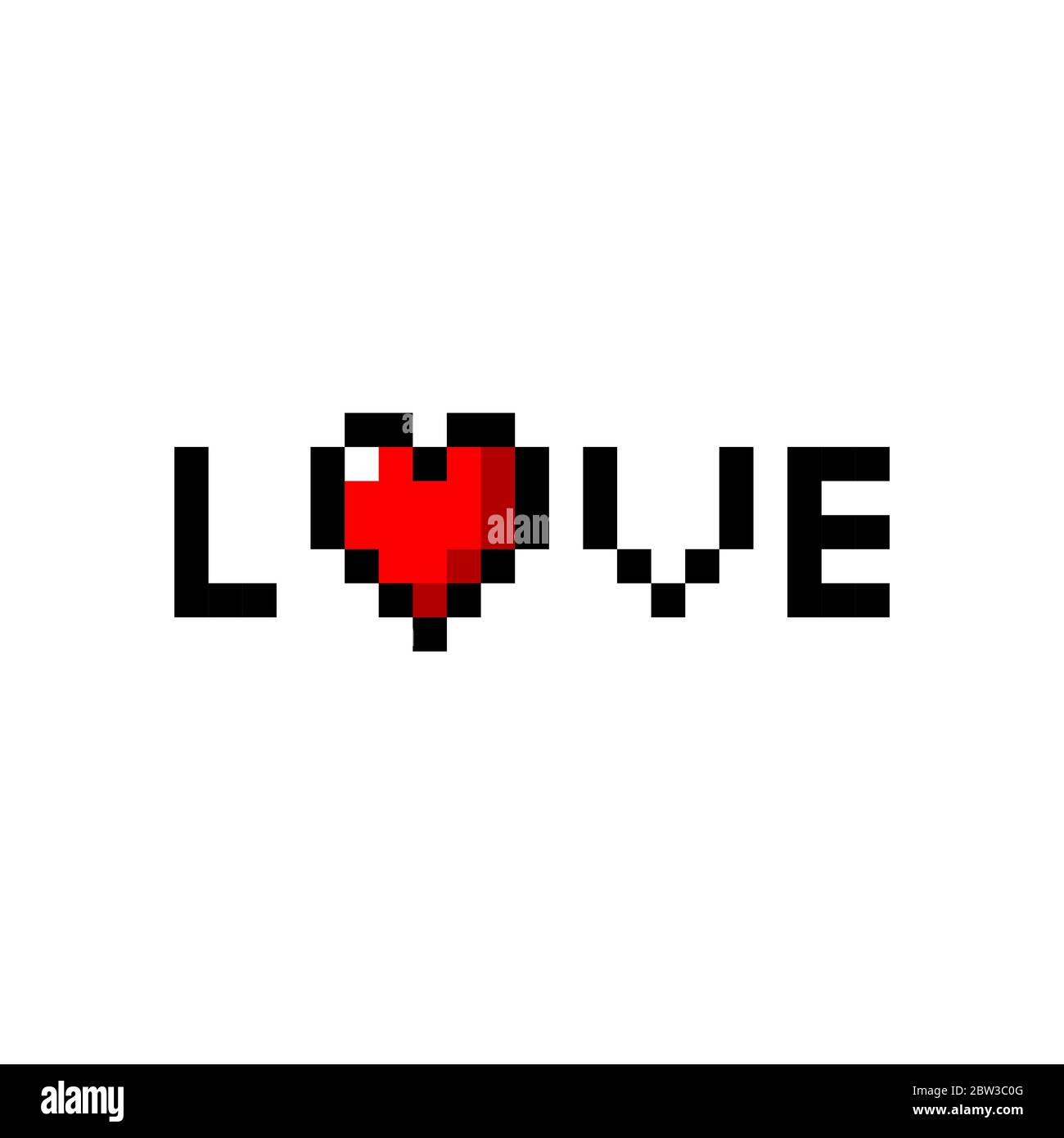 Pixel art signe Amour avec coeur rouge icône - illustration vectorielle ...