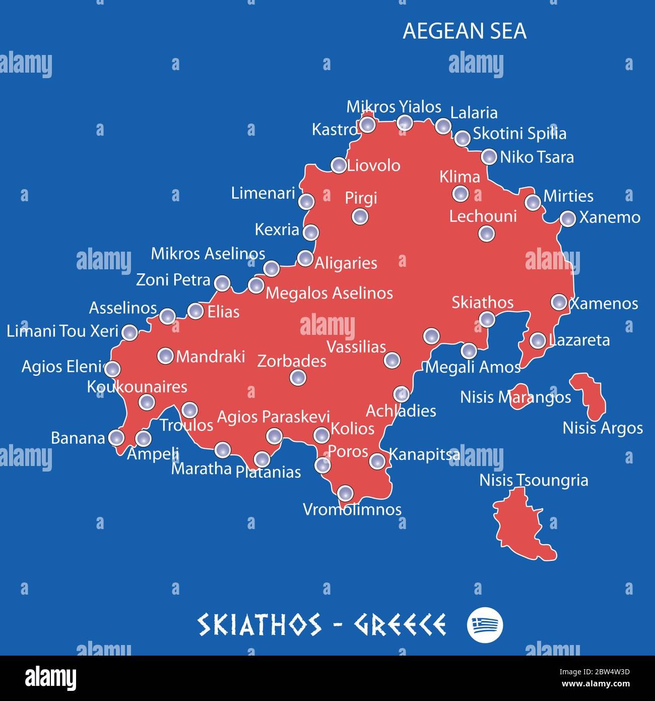 île de skiathos en grèce carte rouge illustration en couleur Image ...