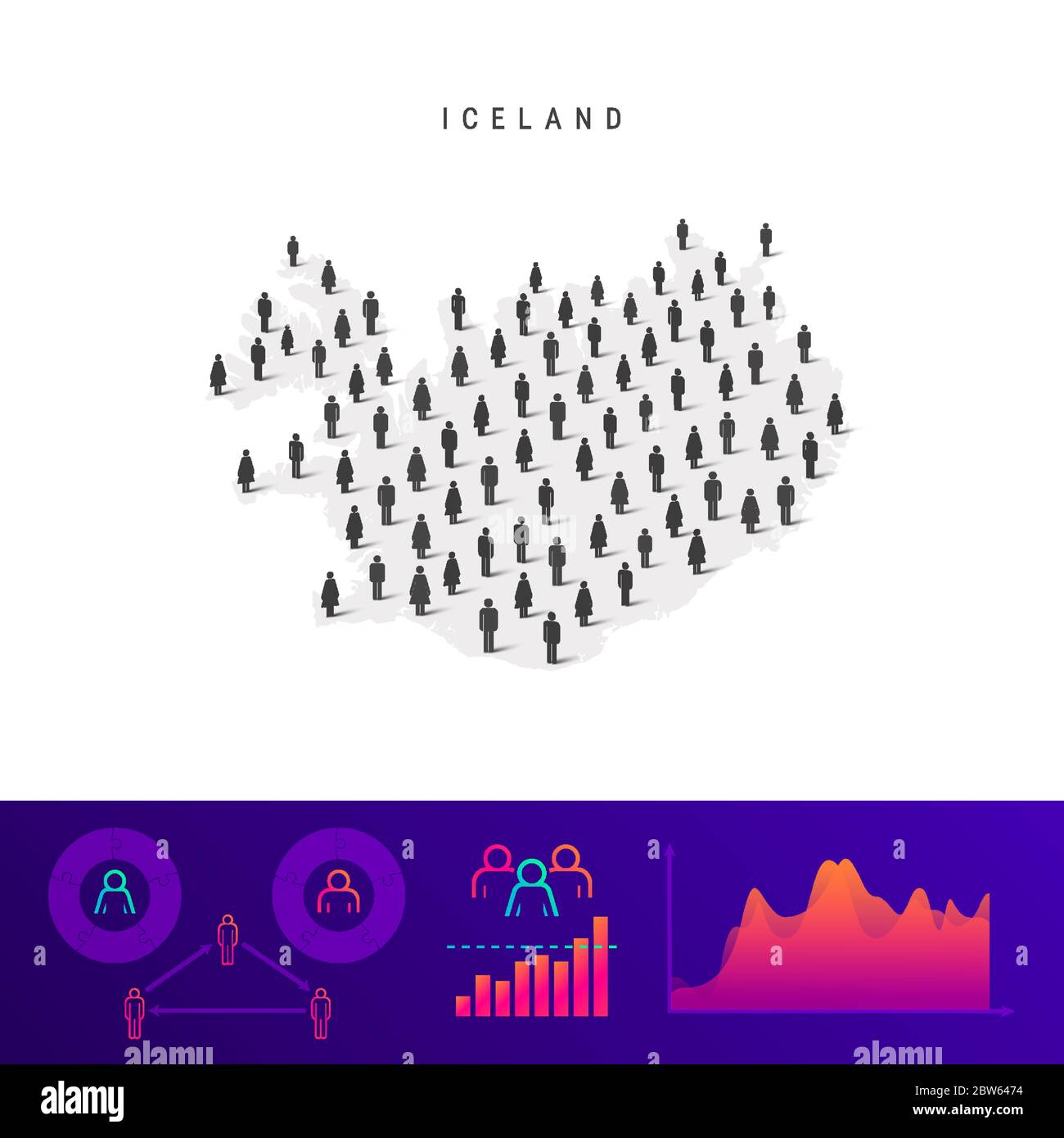 Carte des icônes des peuples islandais. Silhouette vectorielle ...