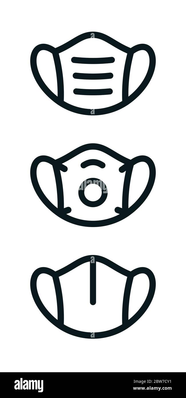 Symboles de contour de masque médical sur fond blanc. Icônes de vecteur ...