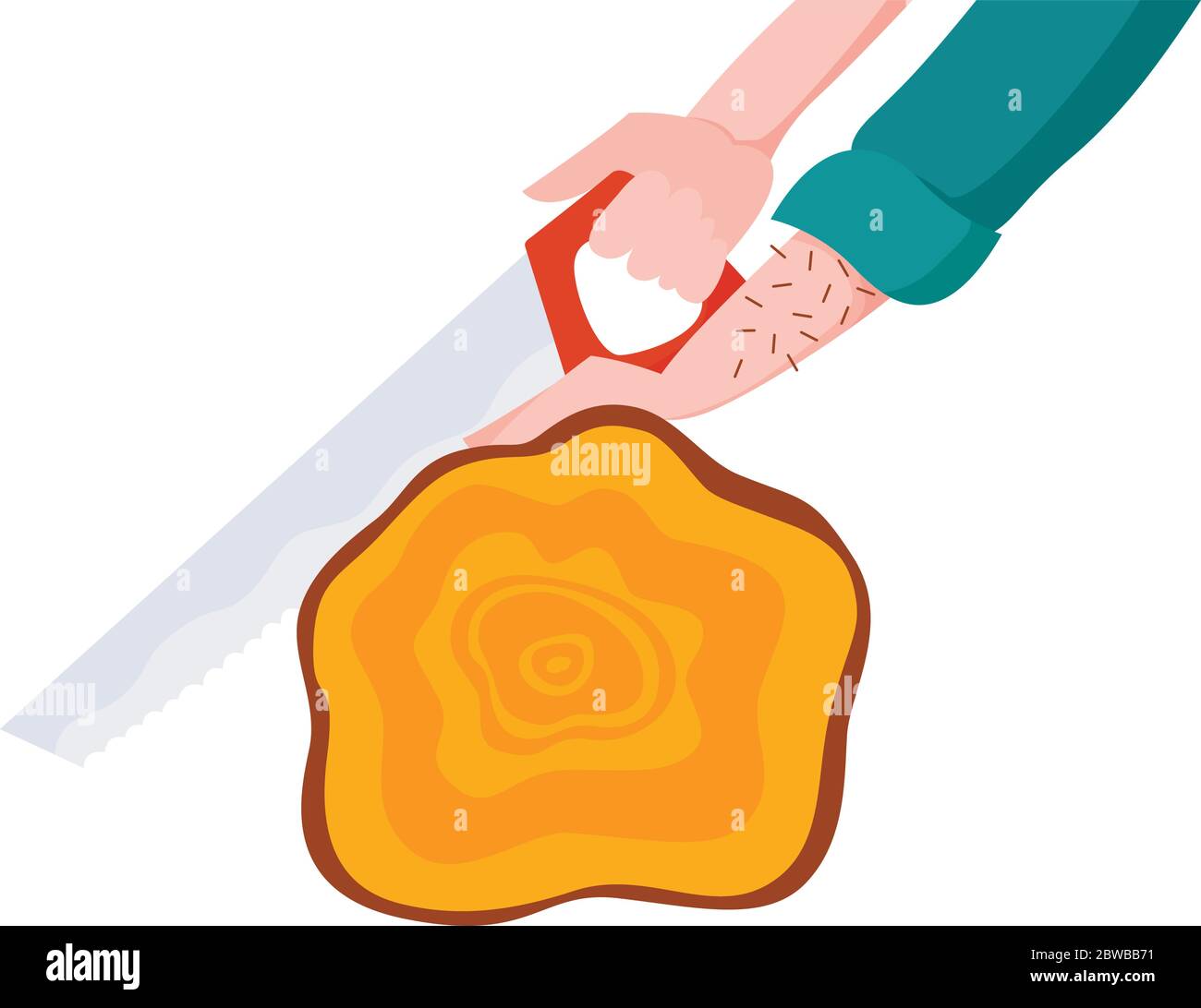 Scie à main pour scier un tronc d'arbre. Illustration vectorielle Image ...