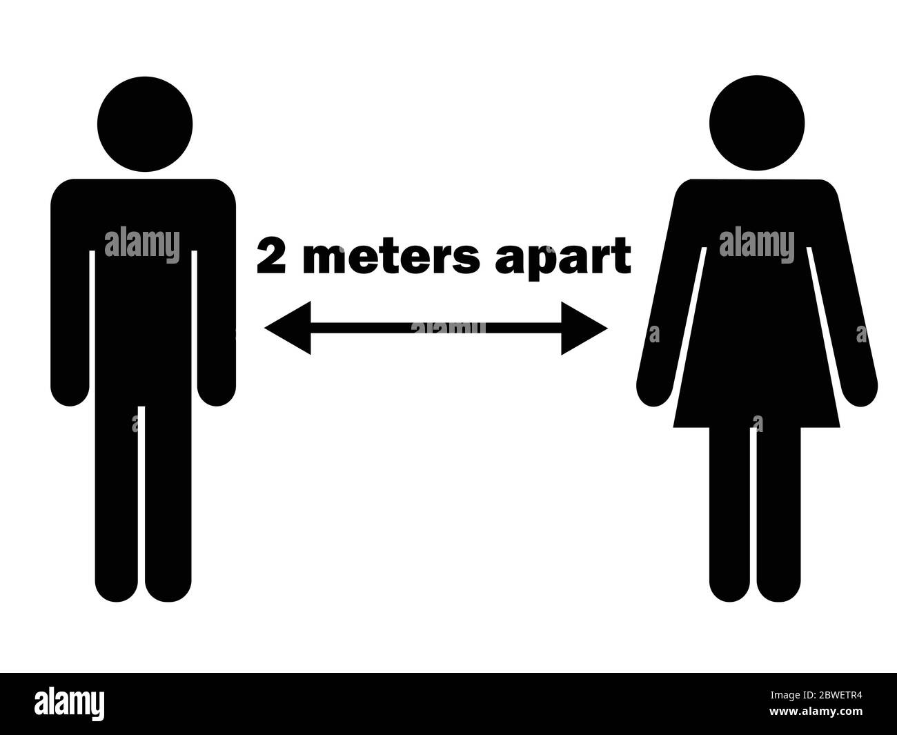 2 mètres 2 m de distance Homme Femme Figure bâton. Pictogramme ...
