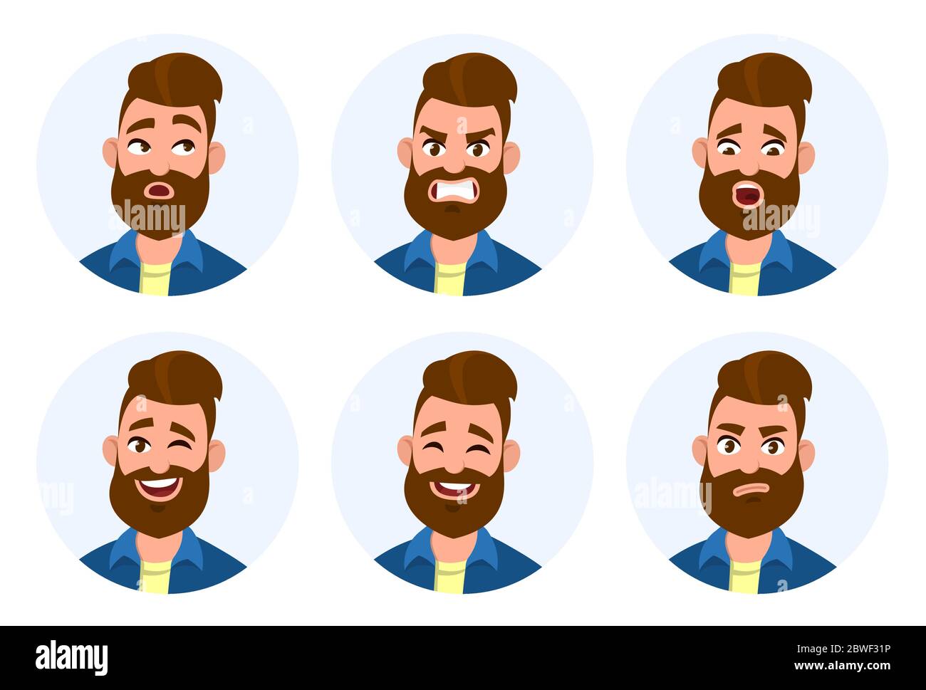 Ensemble d'émotions faciales masculines. Différents hommes émotions set ...