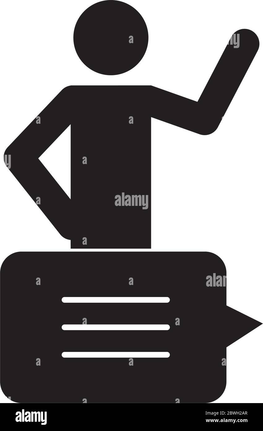 pictogramme homme et bulle de parole icône sur fond blanc, style de ...
