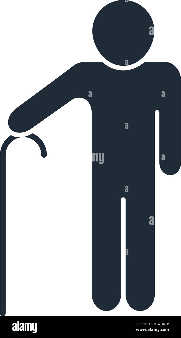 grand-père avec personnage de la famille de bâton de marche, icône dans ...