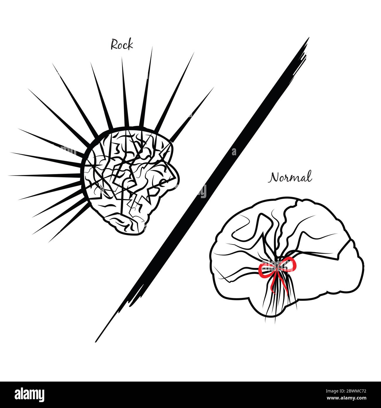 illustration de deux cerveaux, l'un d'une personne punk et l'autre d ...