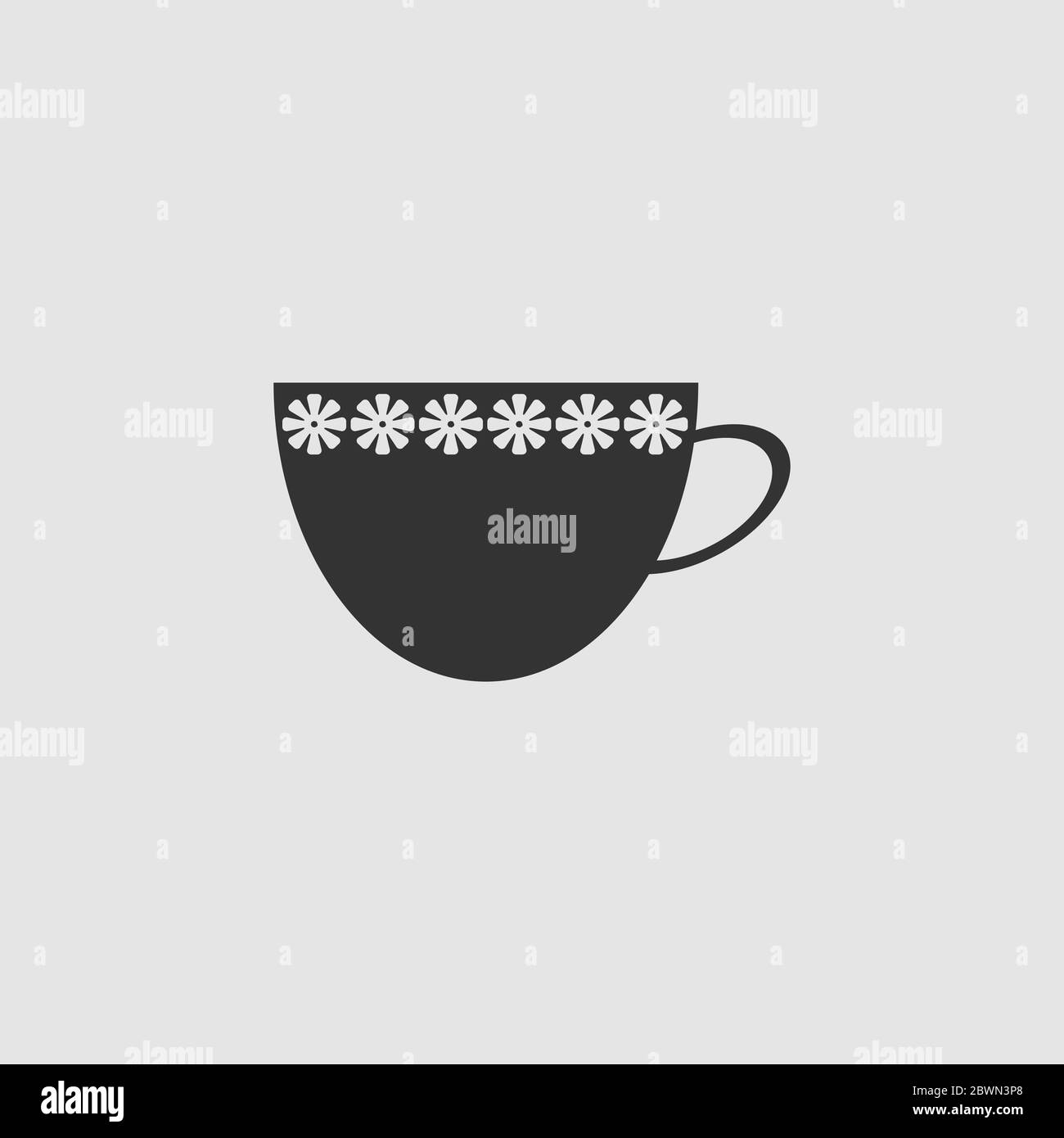 Icône de tasse plate. Pictogramme noir sur fond gris. Symbole d ...