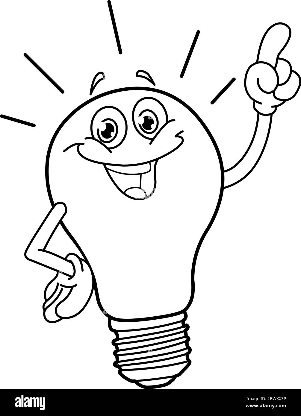 Light bulb cartoon smiley Banque d'images noir et blanc - Alamy
