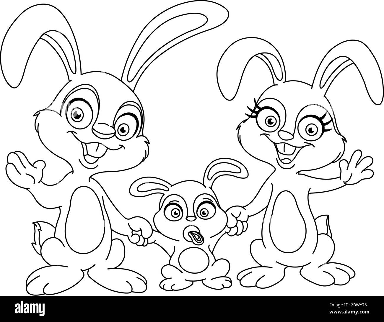 Famille de lapins avec contour. Page de coloriage d'illustration ...